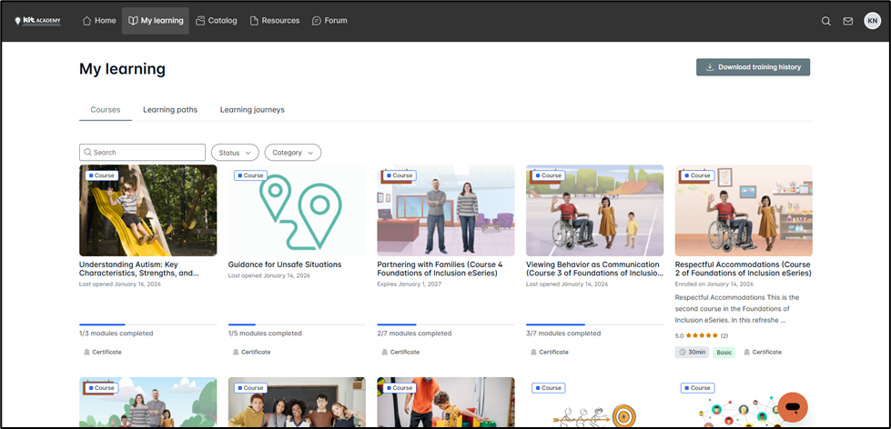 New KIT Academy User Interface (January 2026) – Kids Included Together